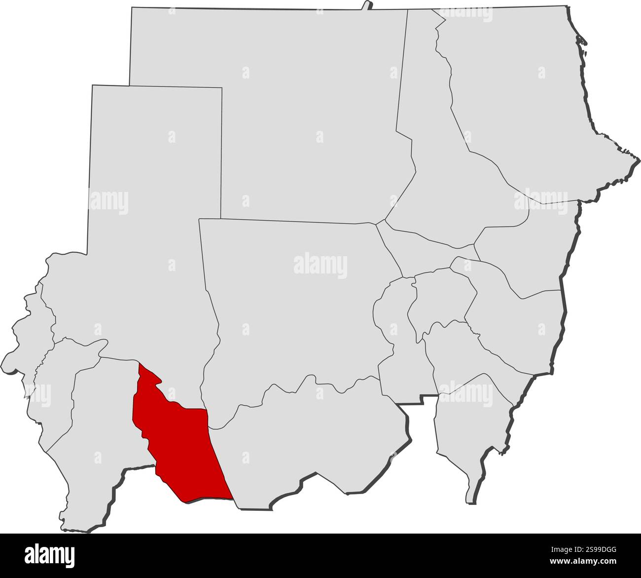 Map of Sudan with the provinces, East Darfur is highlighted Stock ...