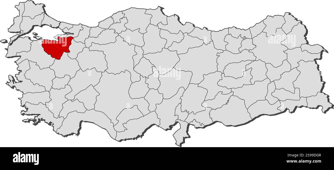 Map of Turkey with the provinces, Bursa is highlighted Stock Vector ...
