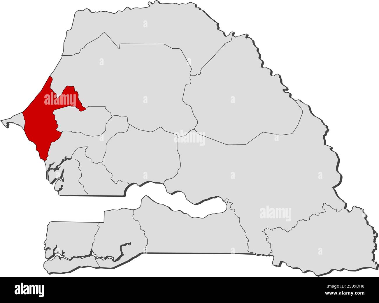 Map of Senegal with the provinces, Thies is highlighted Stock Vector ...