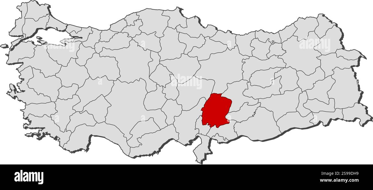 Map of Turkey with the provinces, Kahramanmaras is highlighted Stock ...