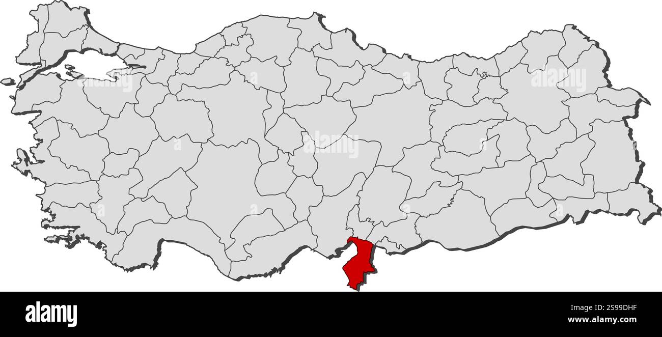 Map of Turkey with the provinces, Hatay is highlighted Stock Vector ...