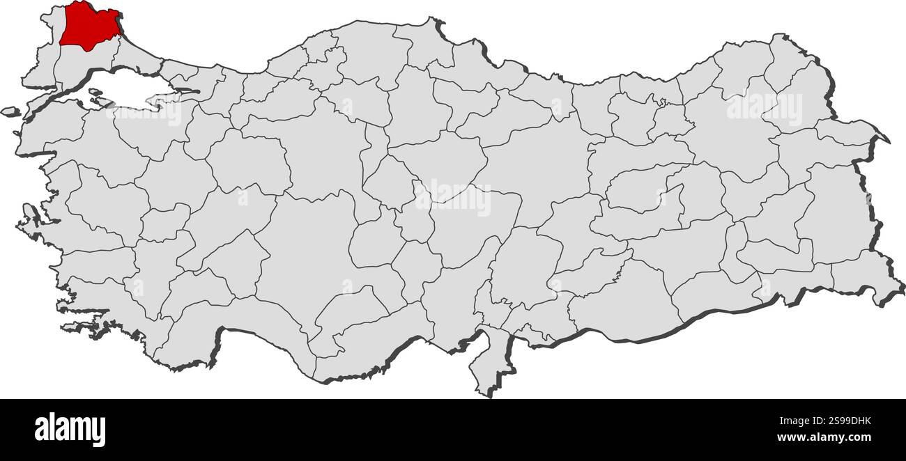 Map of Turkey with the provinces, Kirklareli is highlighted Stock Vector Image & Art - Alamy