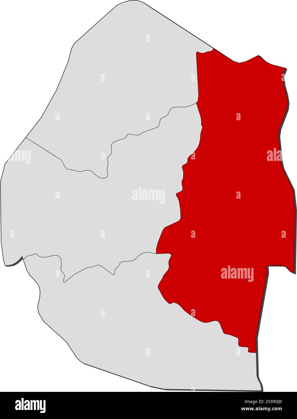 Map of Swaziland with the provinces, Lubombo is highlighted Stock ...