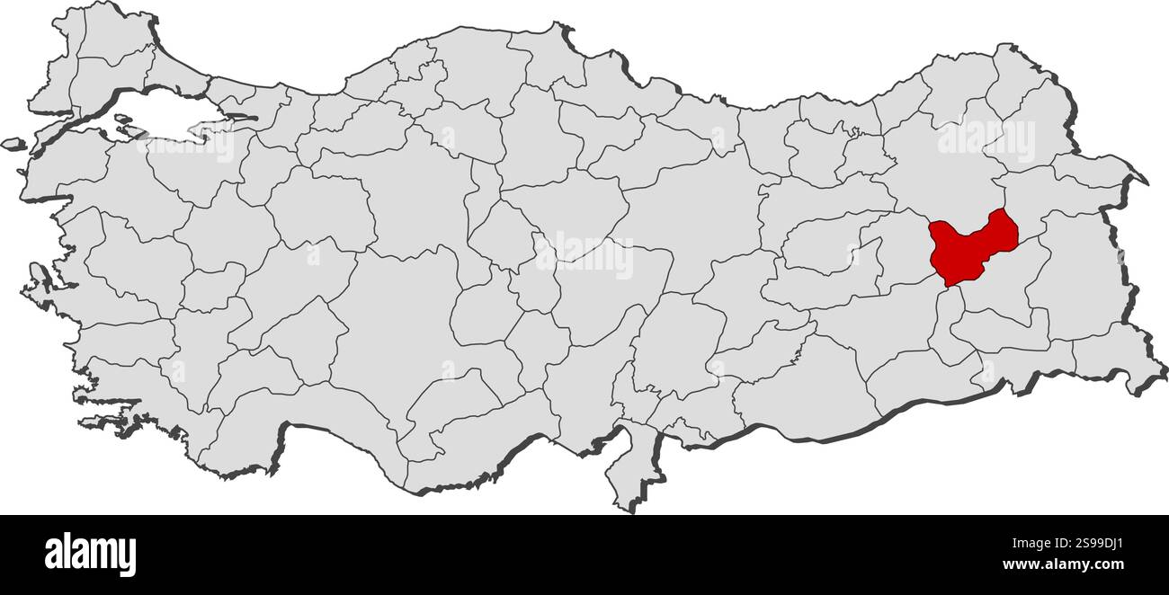 Map of Turkey with the provinces, Mus is highlighted Stock Vector Image ...