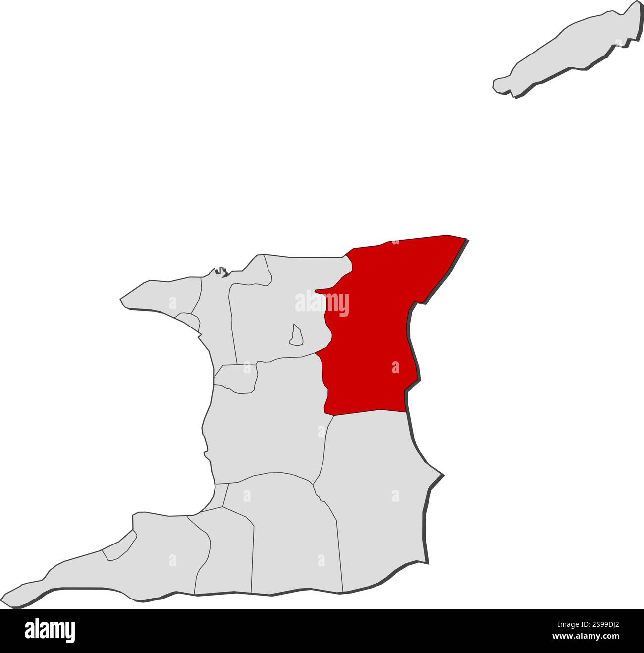 Map of Trinidad and Tobago with the provinces, Sangre Grande is ...