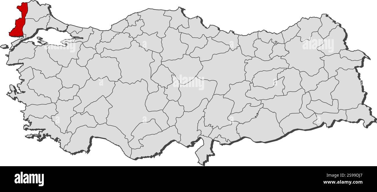 Map of Turkey with the provinces, Edirne is highlighted Stock Vector ...