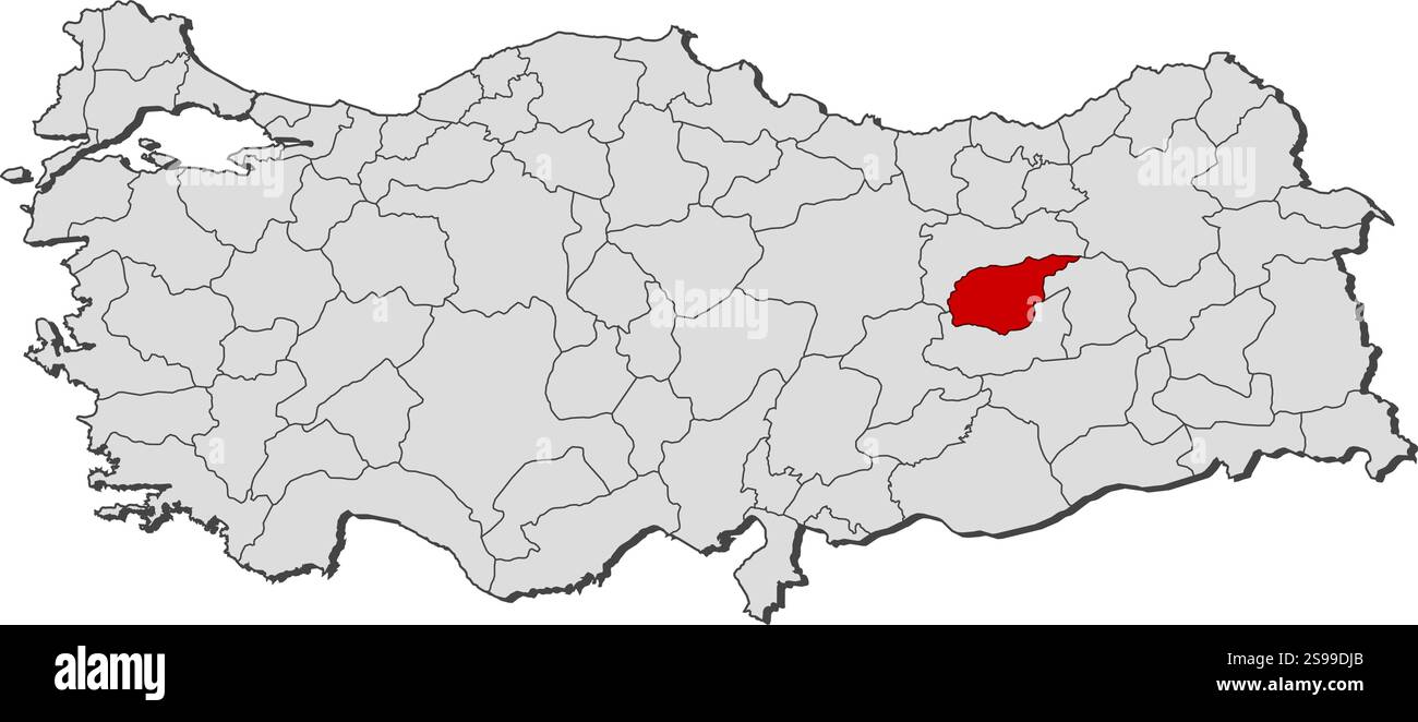 Map of Turkey with the provinces, Tunceli is highlighted Stock Vector ...