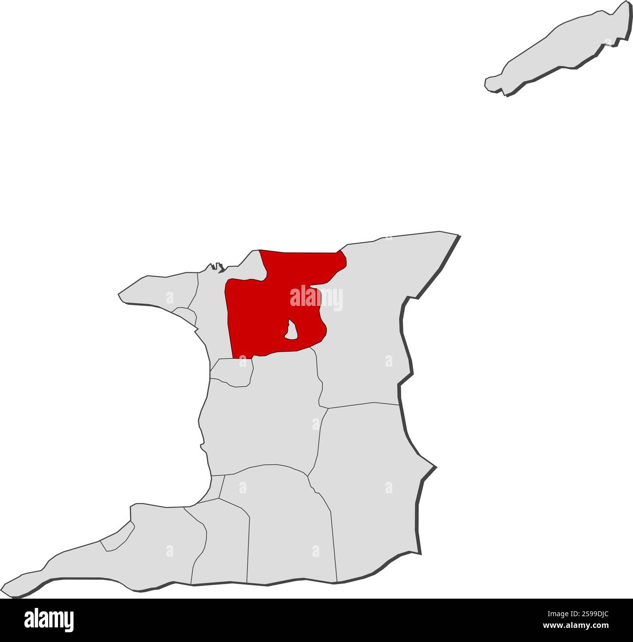 Map of Trinidad and Tobago with the provinces, Tunapuna-Piarco is ...