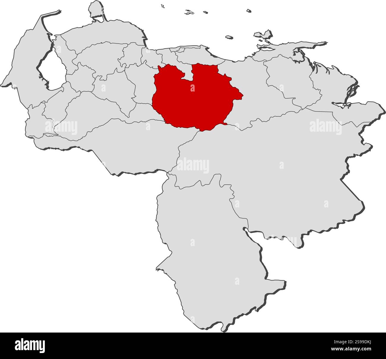 Map of Venezuela with the provinces, Guarico is highlighted Stock ...