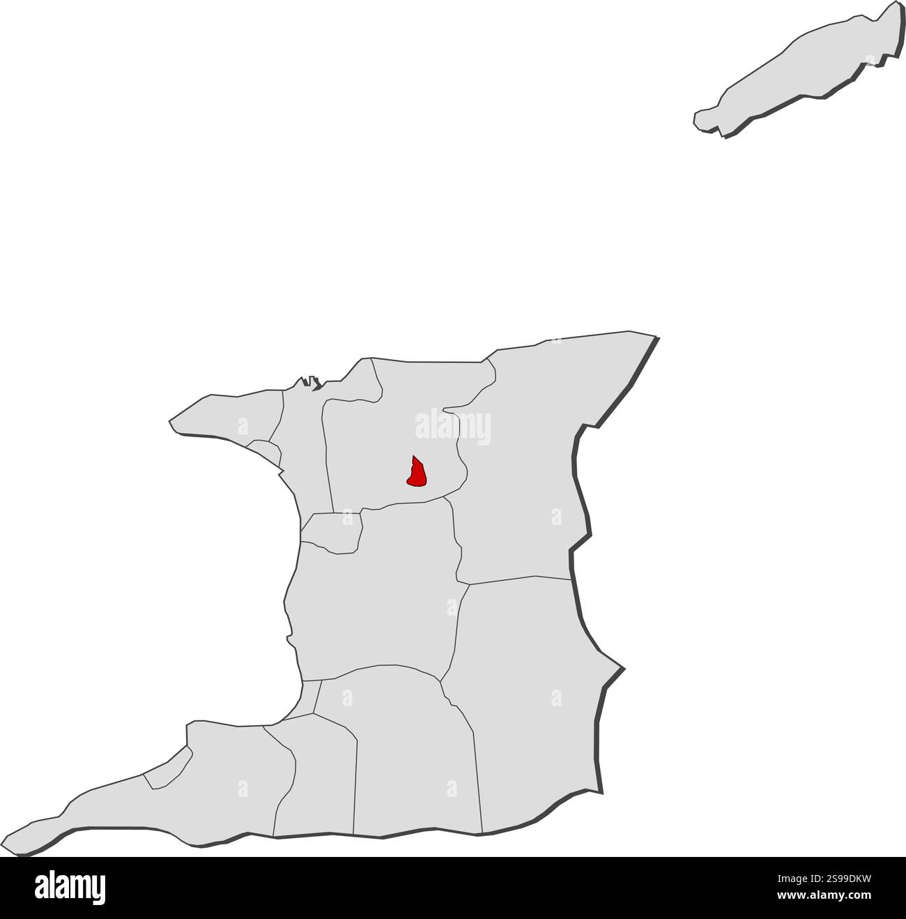 Map of Trinidad and Tobago with the provinces, Arima is highlighted ...