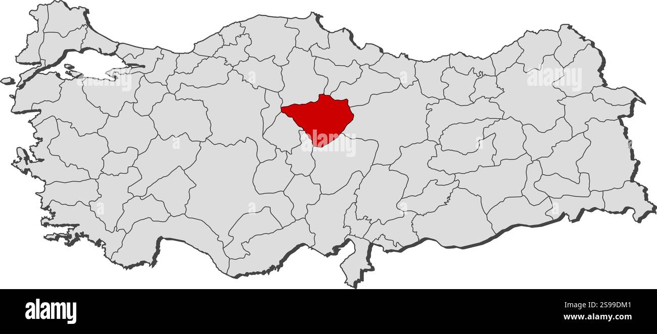 Map of Turkey with the provinces, Yozgat is highlighted Stock Vector ...