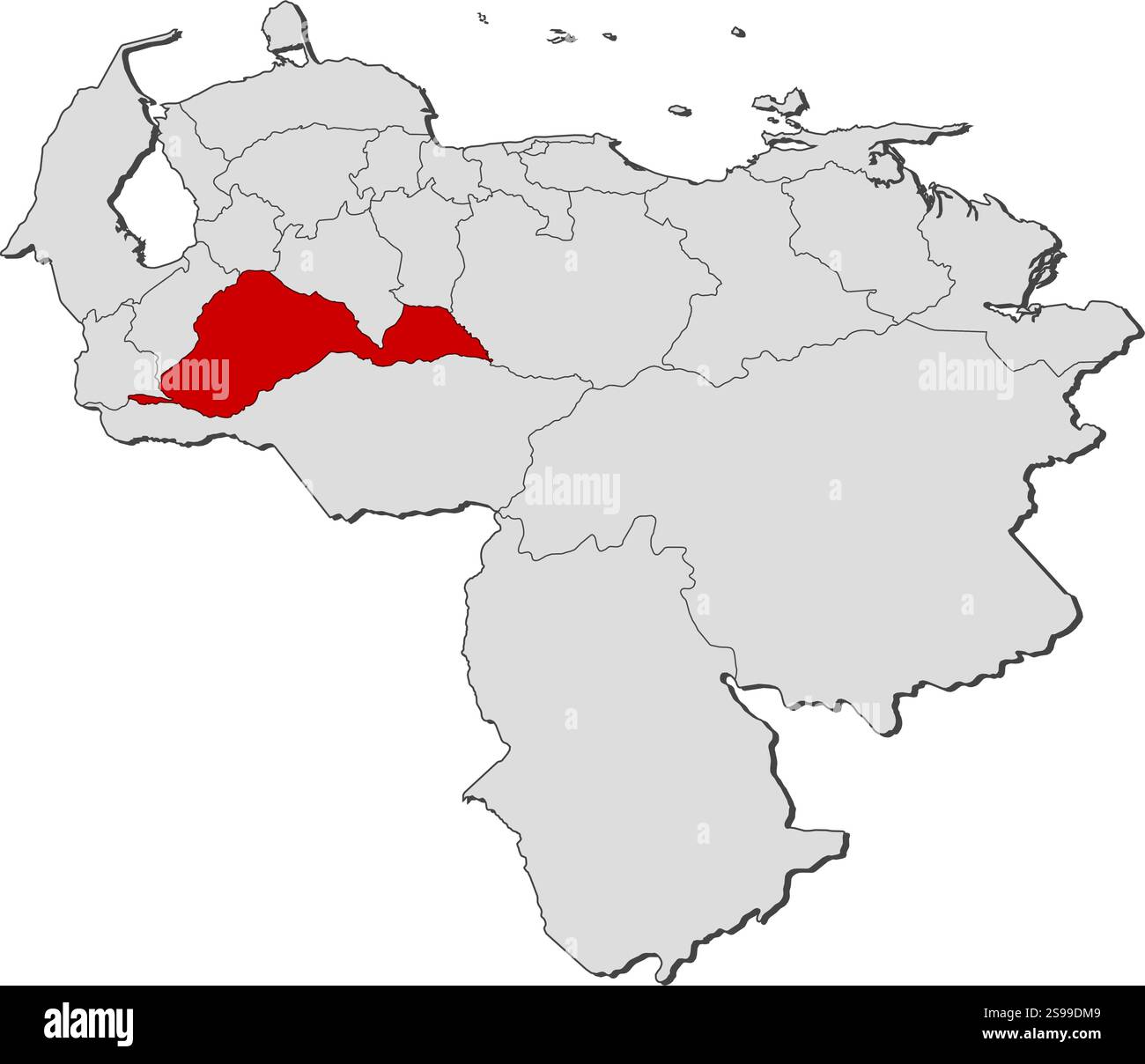 Map of Venezuela with the provinces, Barinas is highlighted Stock ...