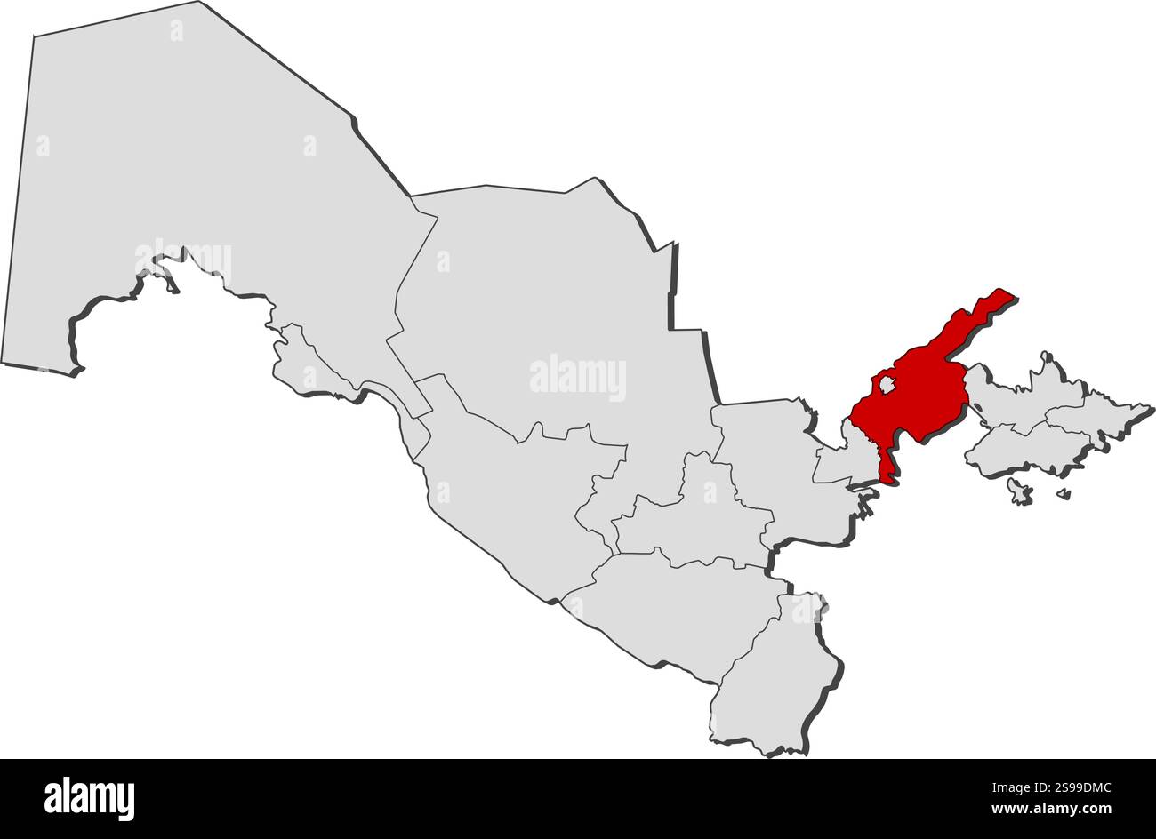 Map of Uzbekistan with the provinces, Tashkent Region is highlighted ...