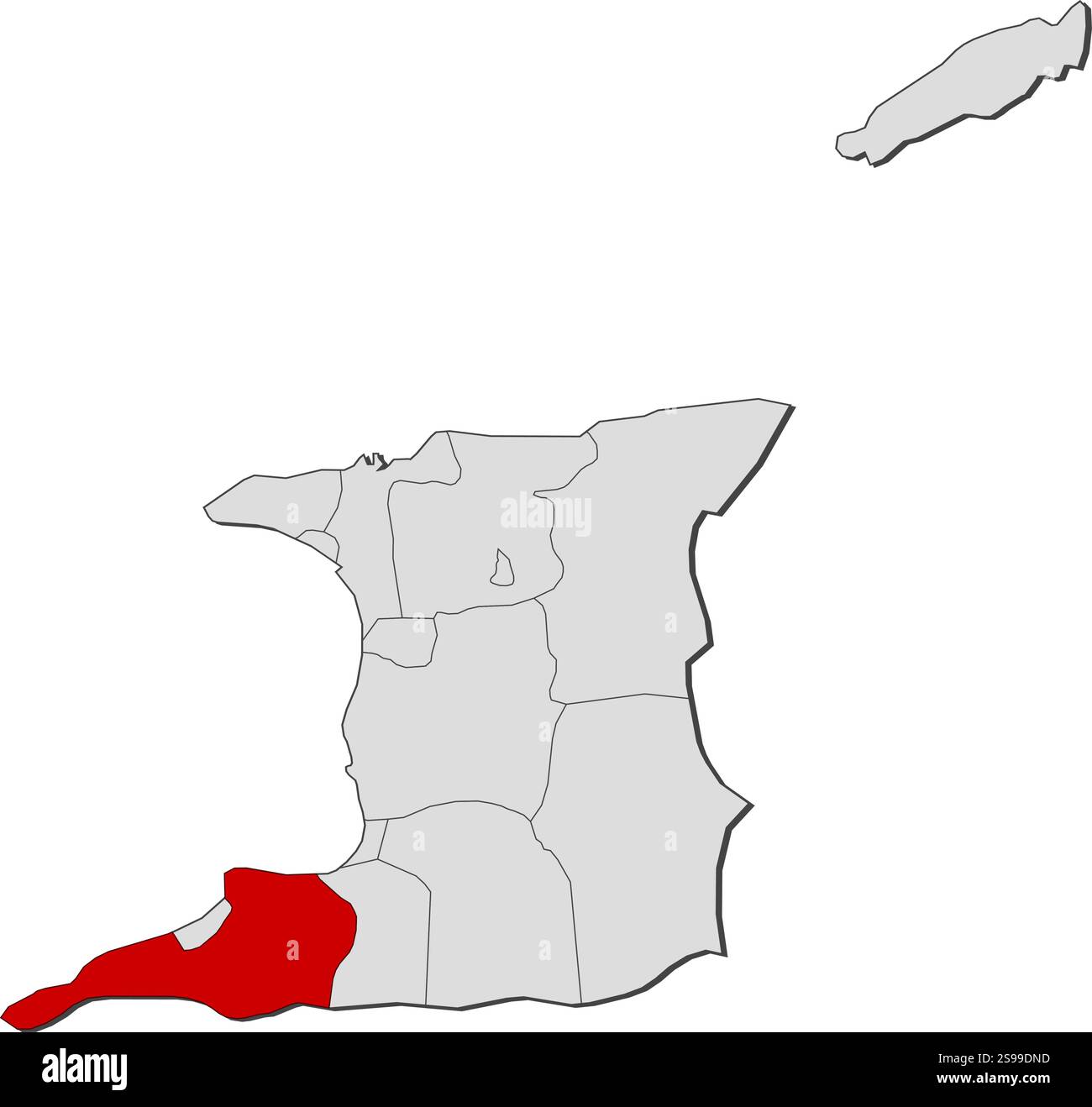 Map of Trinidad and Tobago with the provinces, Siparia is highlighted ...