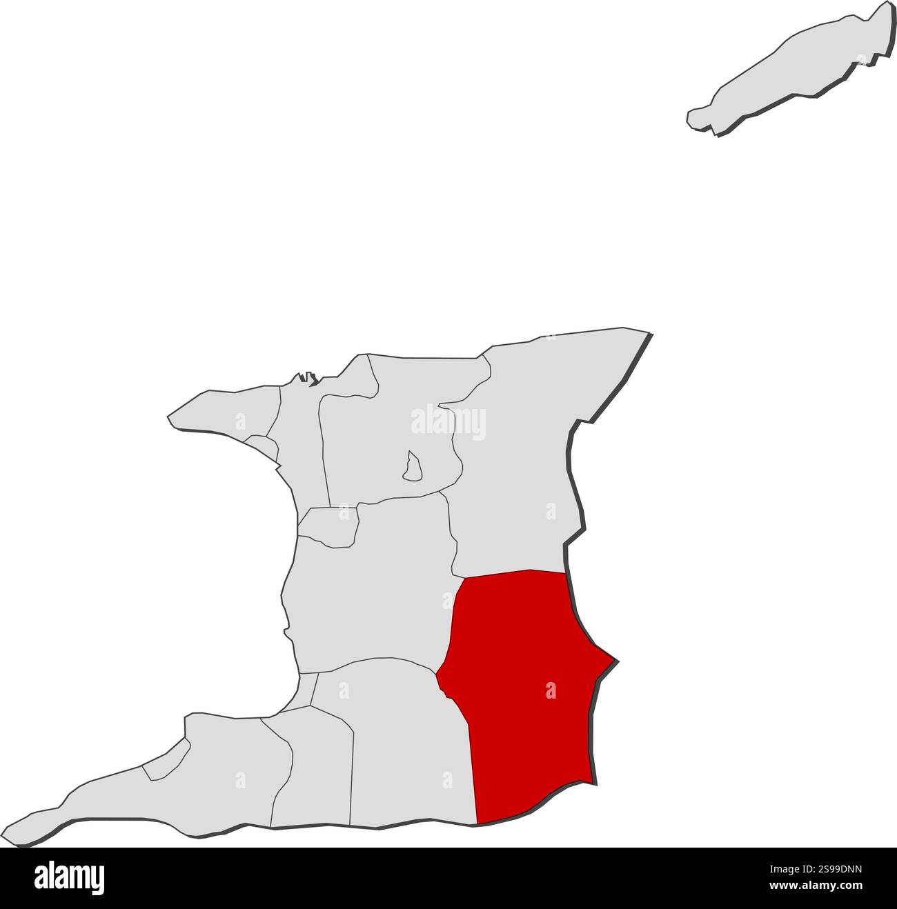 Map of Trinidad and Tobago with the provinces, Rio Claro-Mayaro is ...