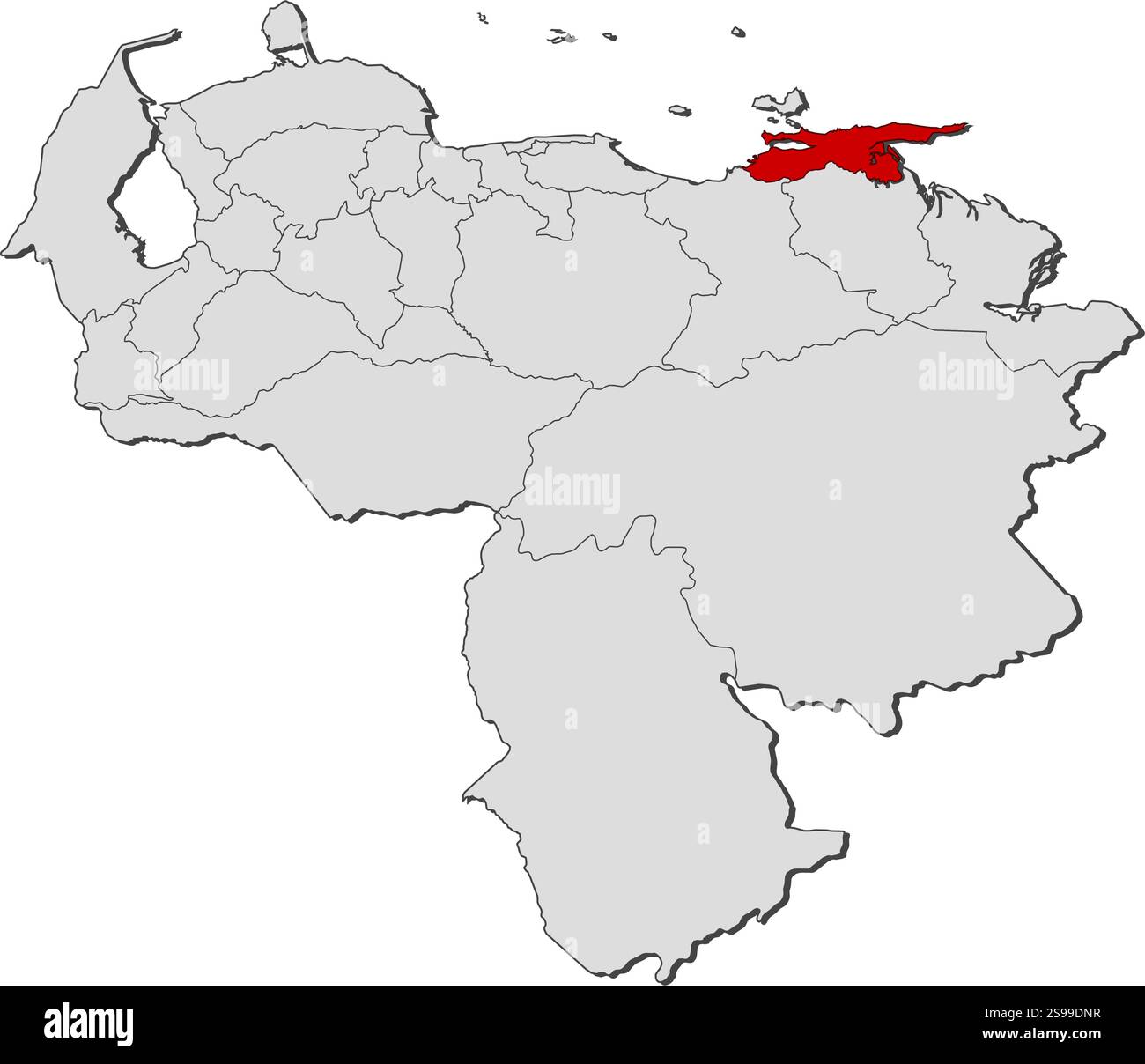 Map of Venezuela with the provinces, Sucre is highlighted Stock Vector ...