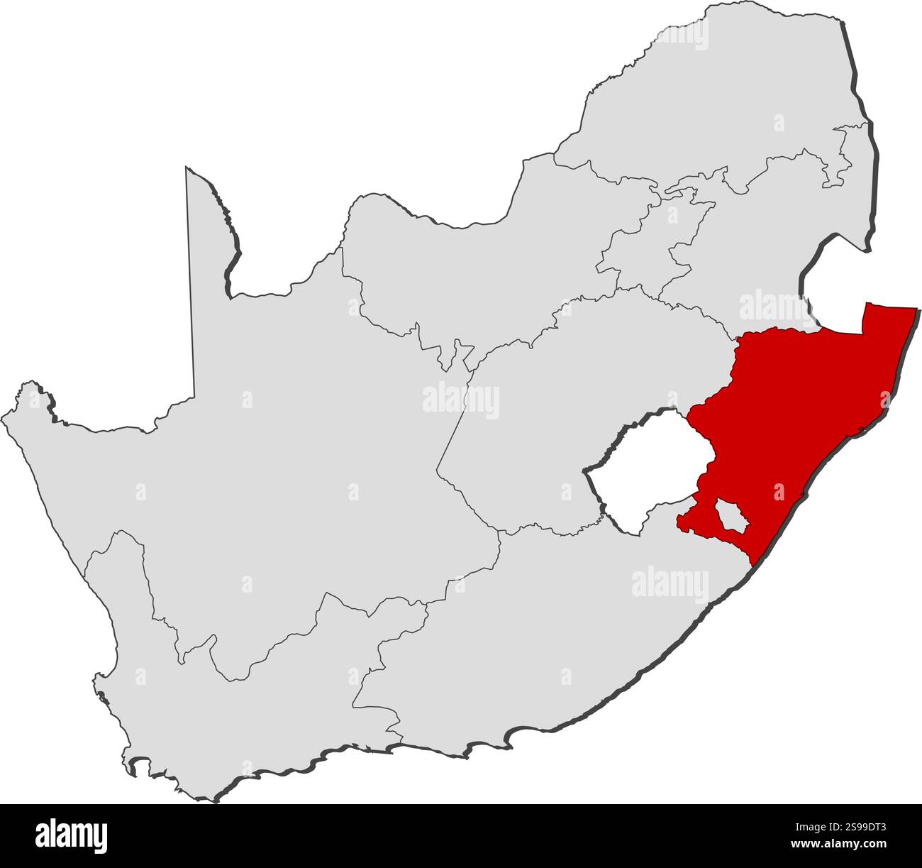 Map of South Africa with the provinces, KwaZulu-Natal is highlighted ...