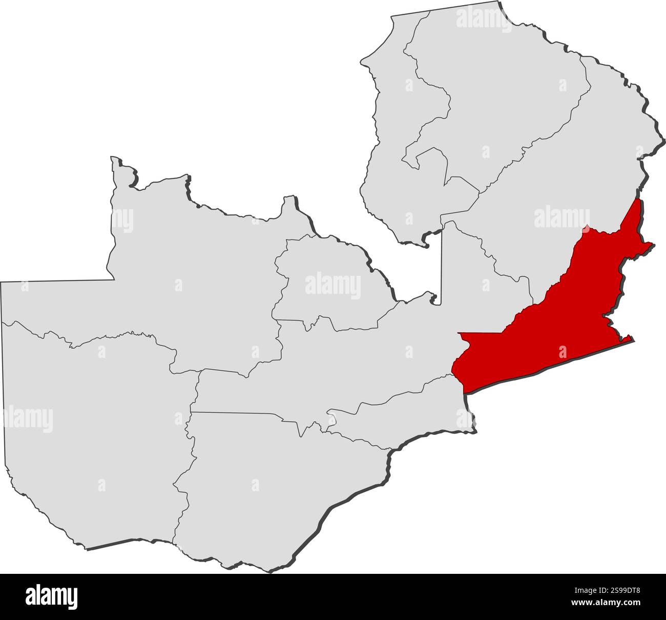 Map of Zambia with the provinces, Eastern is highlighted Stock Vector ...