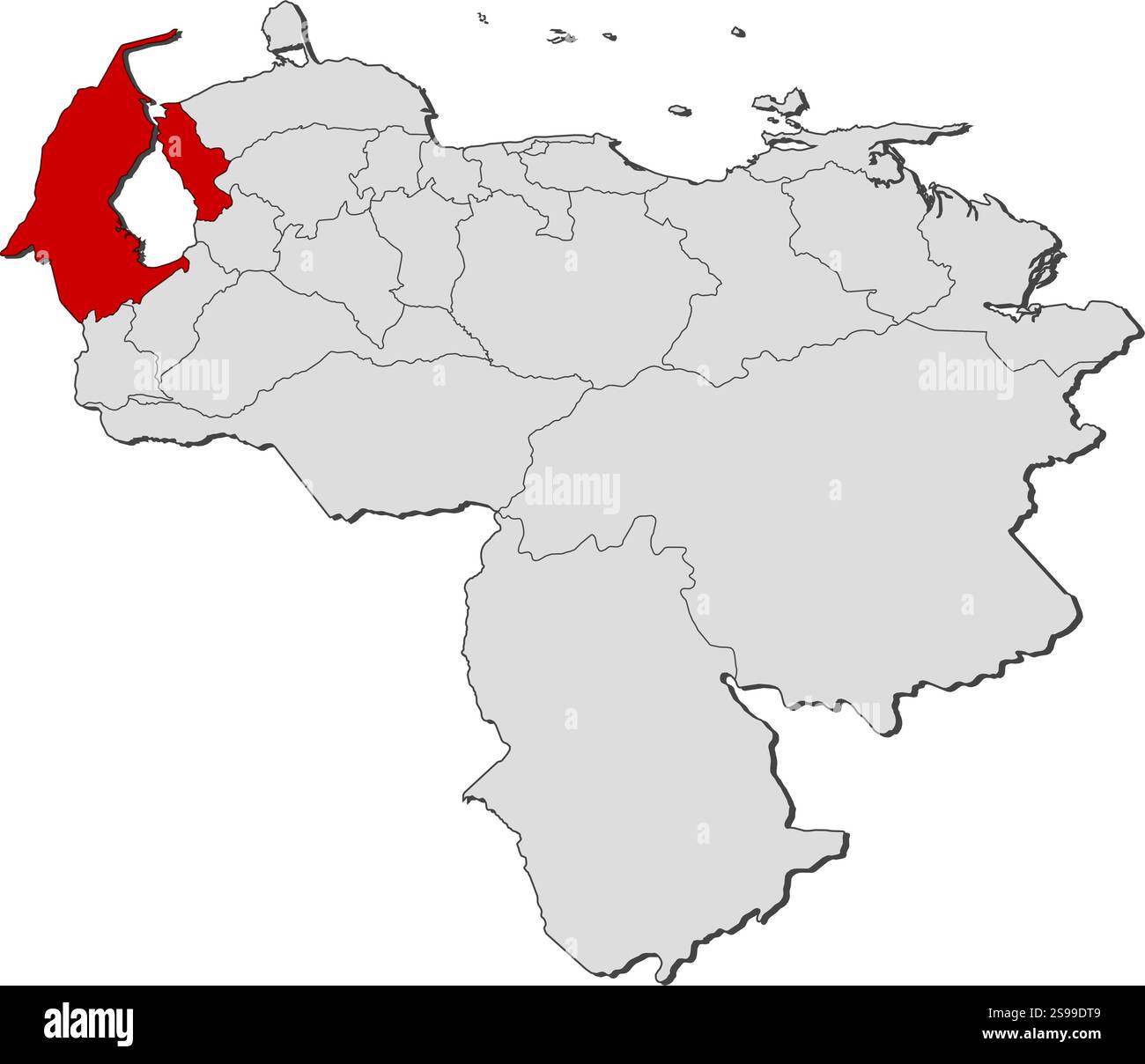 Map of Venezuela with the provinces, Zulia is highlighted Stock Vector ...