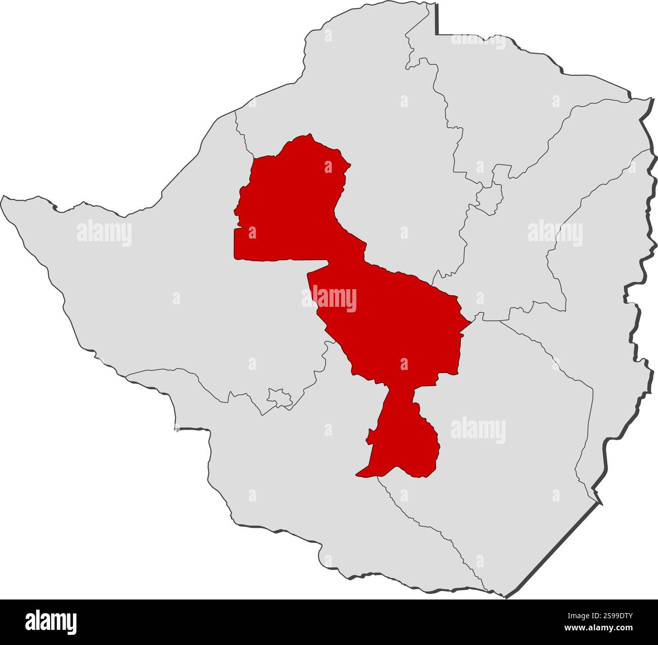 Map of Zimbabwe with the provinces, Midlands is highlighted Stock ...