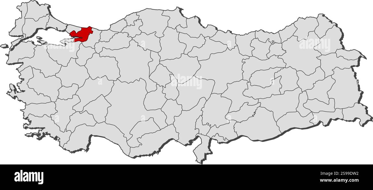 Map of Turkey with the provinces, Kocaeli is highlighted Stock Vector Image & Art - Alamy