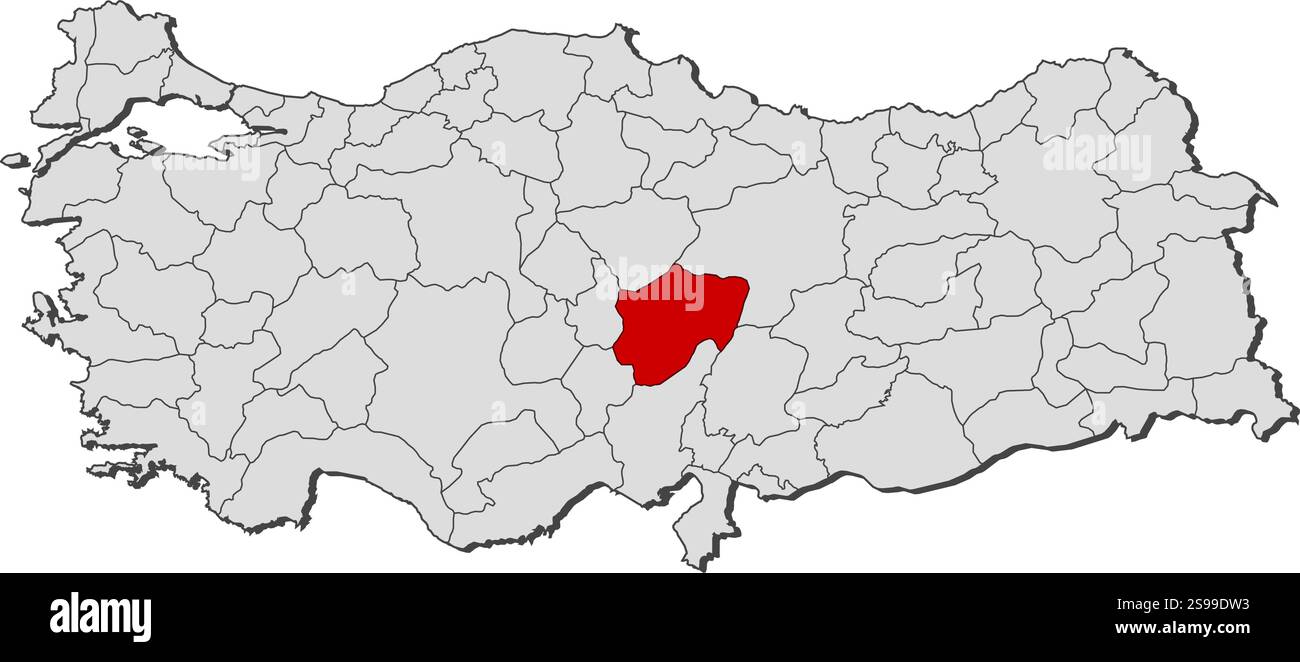 Map of Turkey with the provinces, Kayseri is highlighted Stock Vector ...