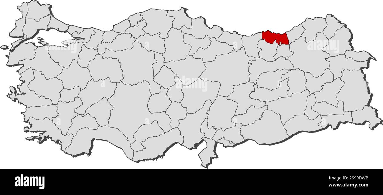 Map of Turkey with the provinces, Trabzon is highlighted Stock Vector ...