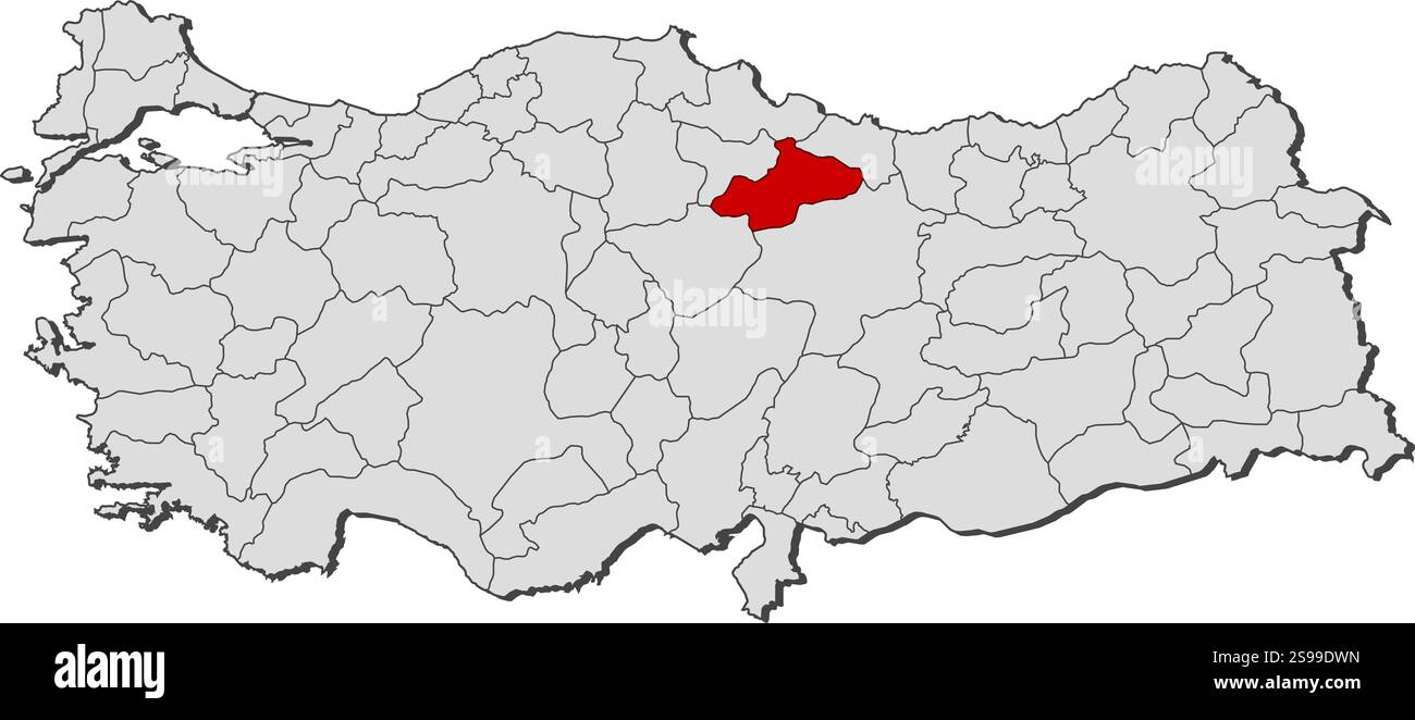 Map of Turkey with the provinces, Tokat is highlighted Stock Vector ...