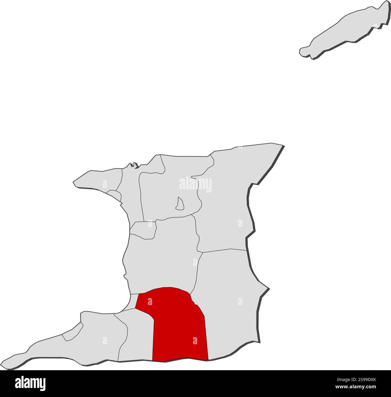 Map of Trinidad and Tobago with the provinces, Princes Town is ...