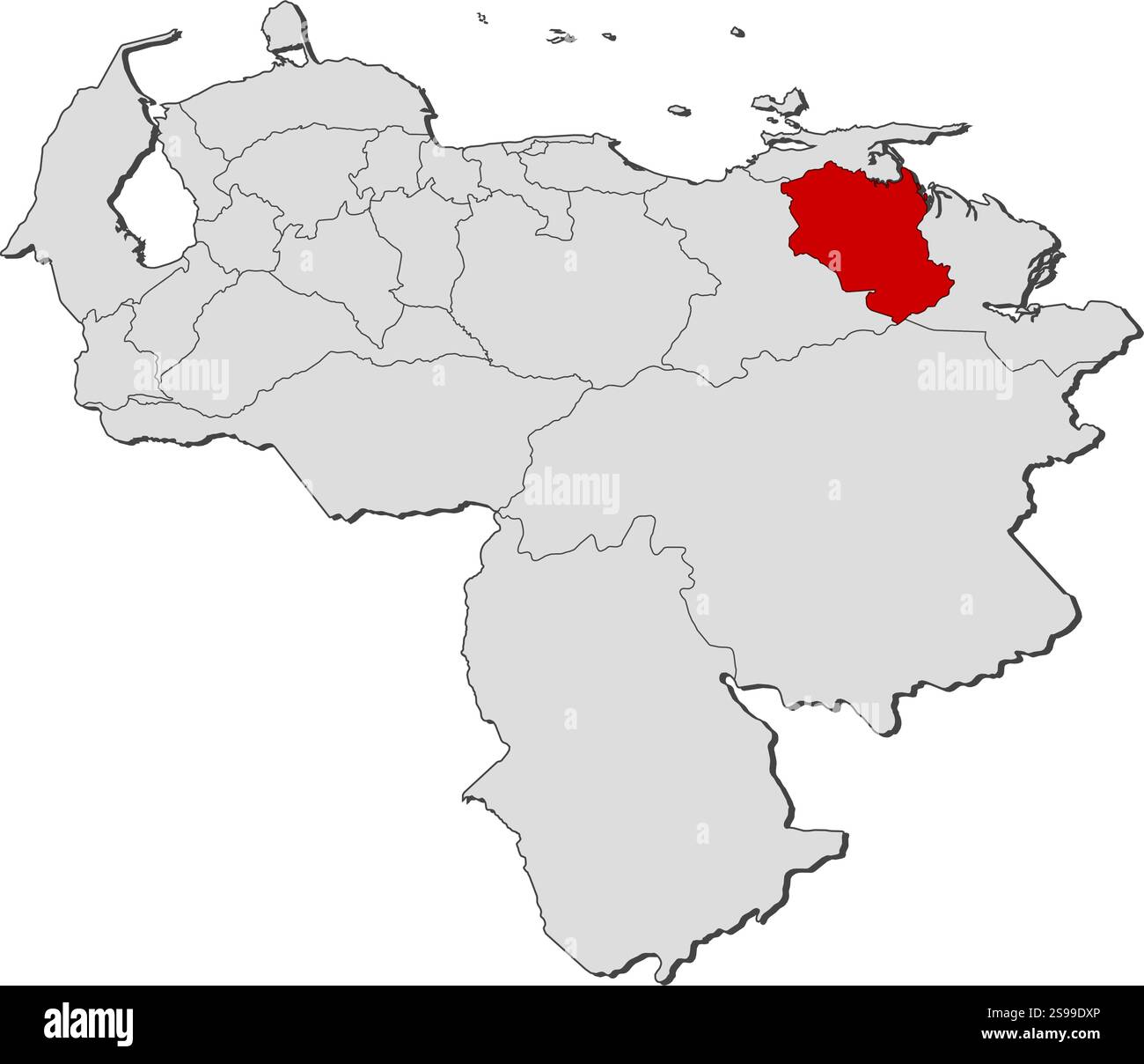 Map of Venezuela with the provinces, Monagas is highlighted Stock ...