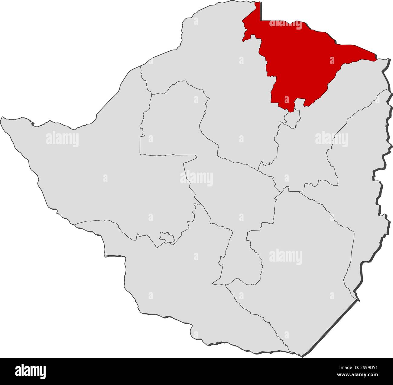 Map of Zimbabwe with the provinces, Mashonaland Central is highlighted ...