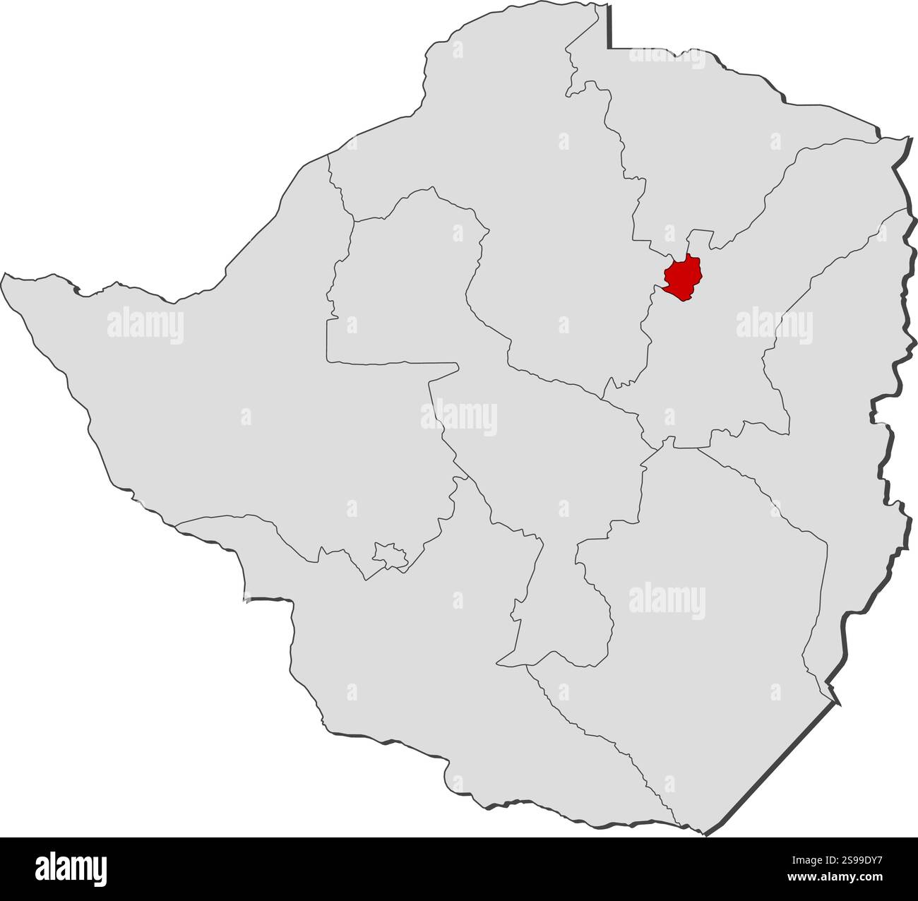 Map of Zimbabwe with the provinces, Harare is highlighted Stock Vector ...