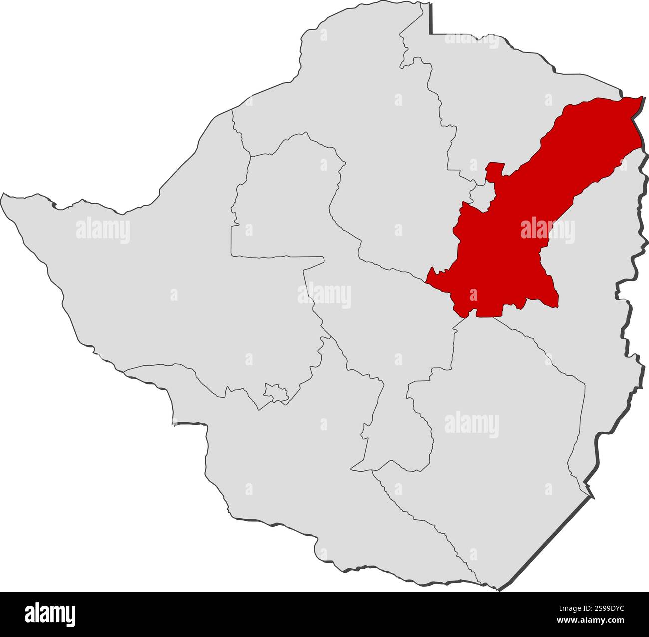 Map of Zimbabwe with the provinces, Mashonaland East is highlighted ...