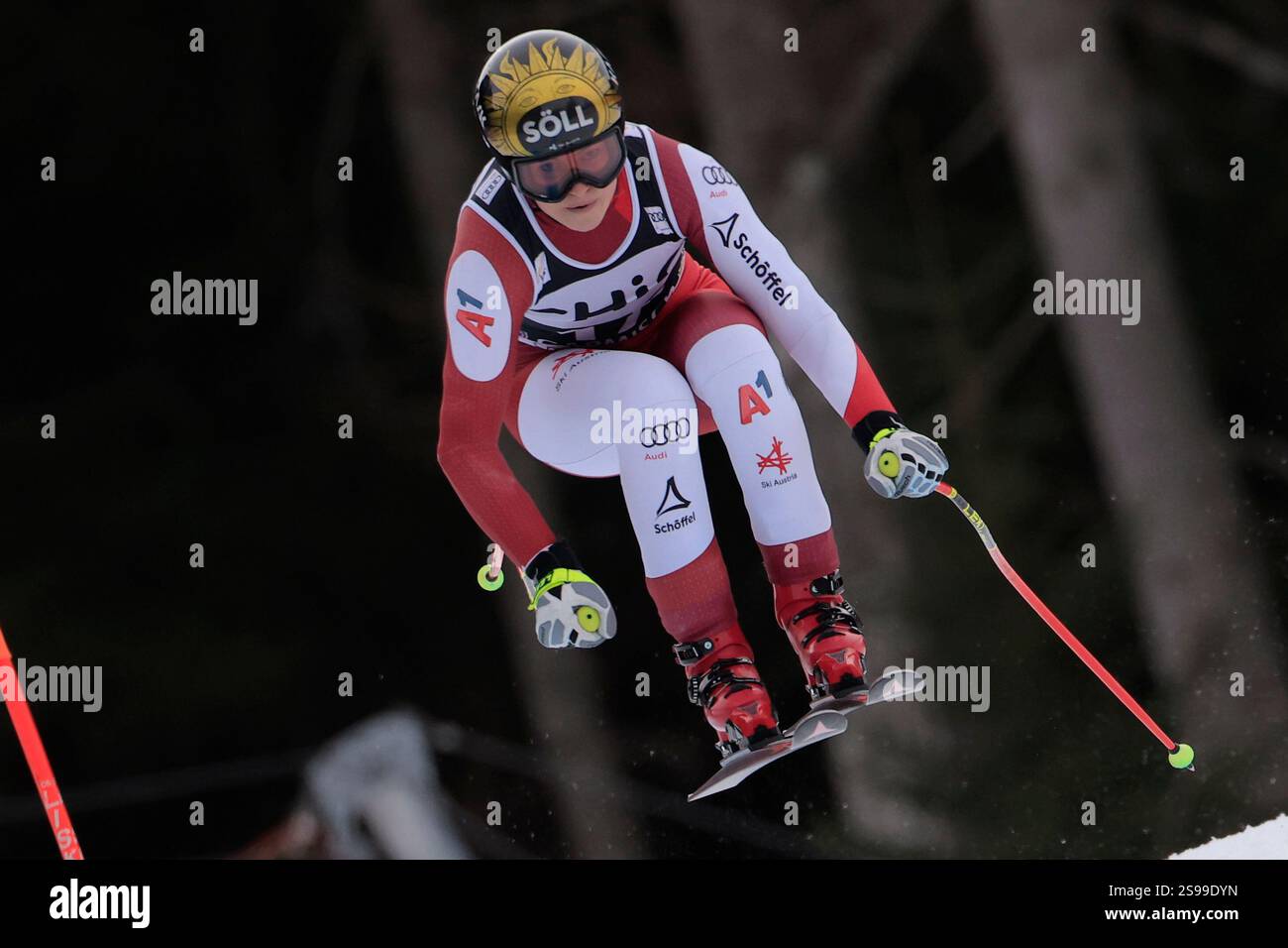 Austria's Christina Ager speeds down the course during an alpine ski ...