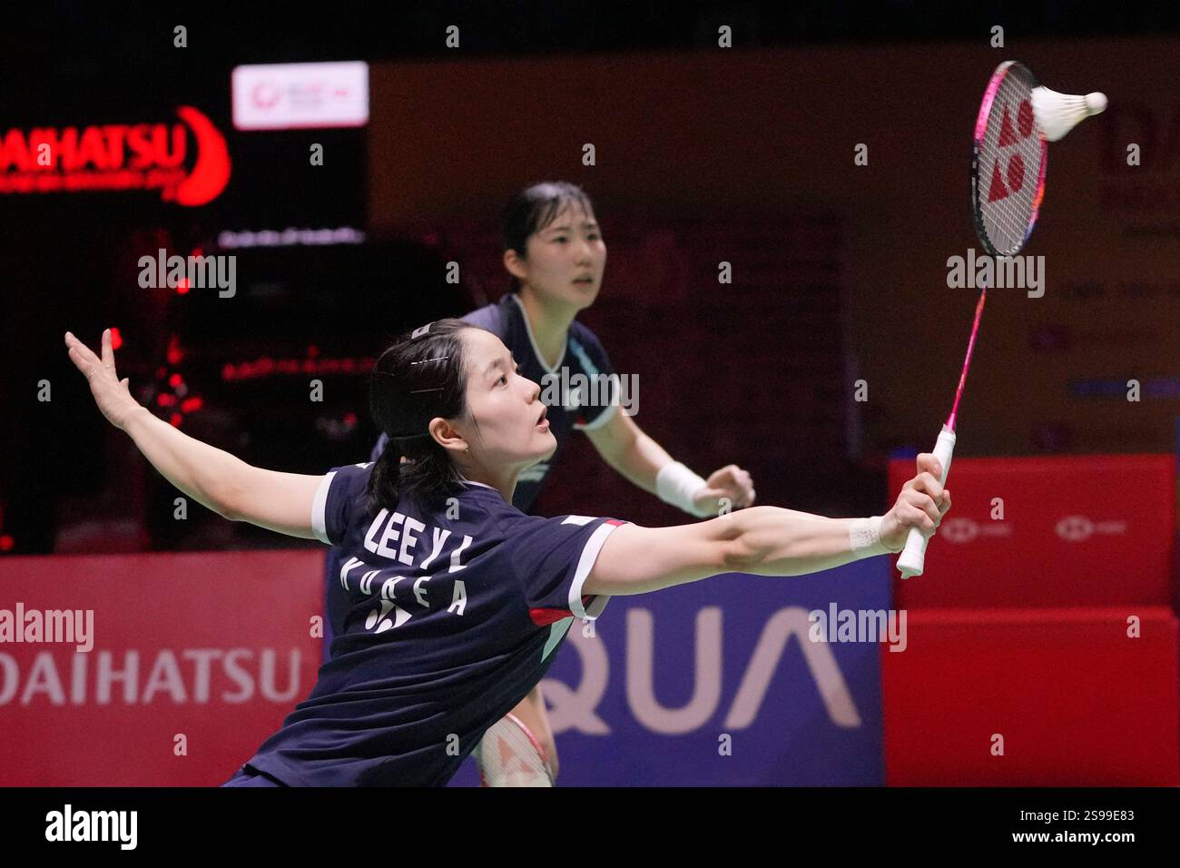 Lee Yeon Woo and Lee Yu Lim, front, of South Korea play against Pearly ...
