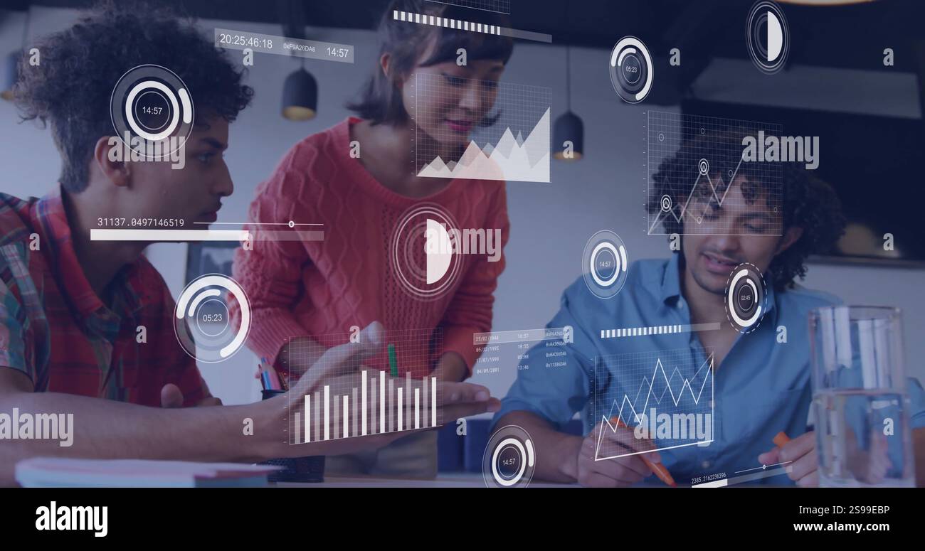 Analyzing data charts and graphs image over diverse business team collaborating Stock Photo - Alamy