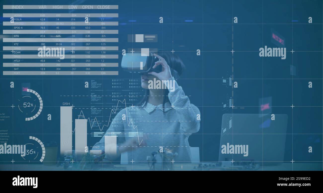 Virtual reality user interacting with data visualization image over charts Stock Photo - Alamy