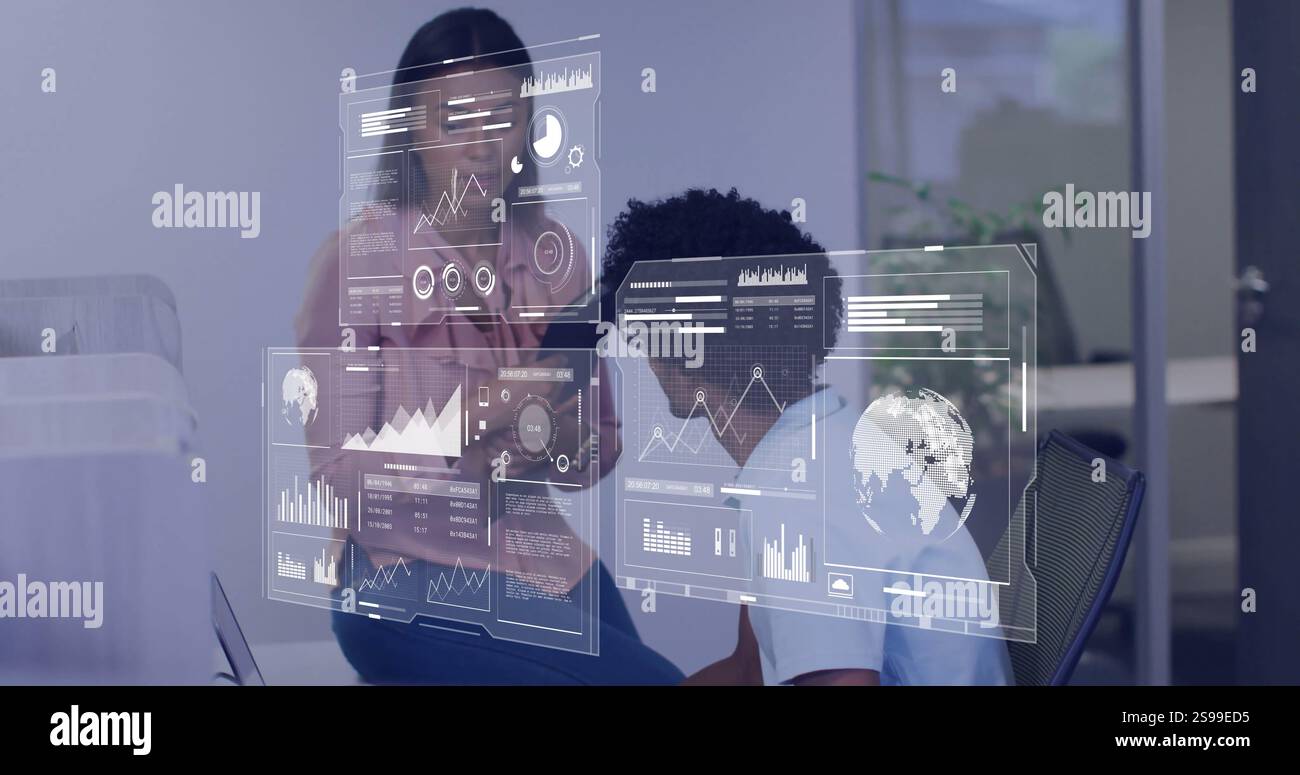 Business data analytics image over diverse colleagues collaborating in office Stock Photo - Alamy