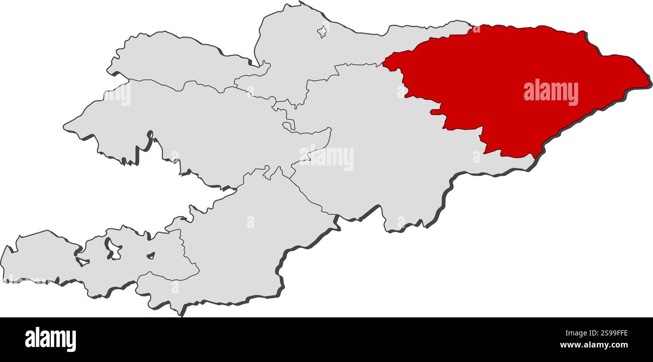 Map of Kyrgyzstan with the provinces, Issyk Kul is highlighted Stock ...
