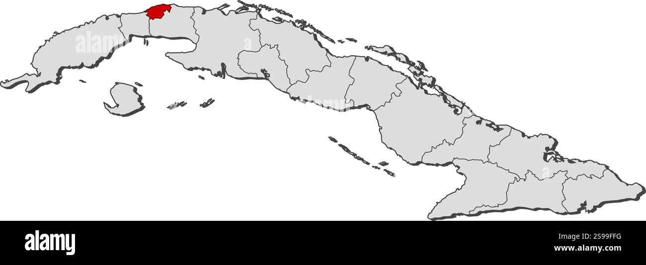 Map of Cuba with the provinces, Havana is highlighted Stock Vector ...