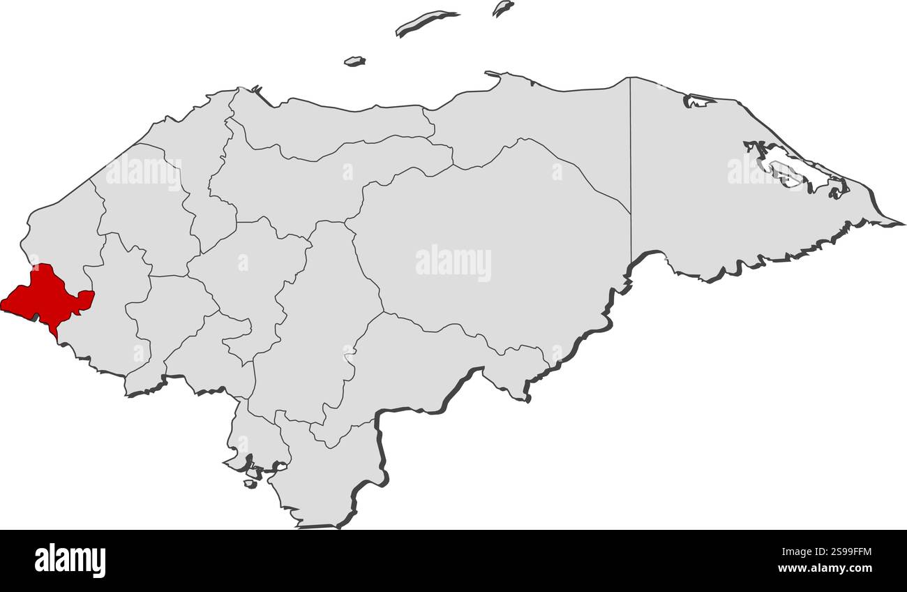 Map of Honduras with the provinces, Ocotepeque is highlighted Stock ...