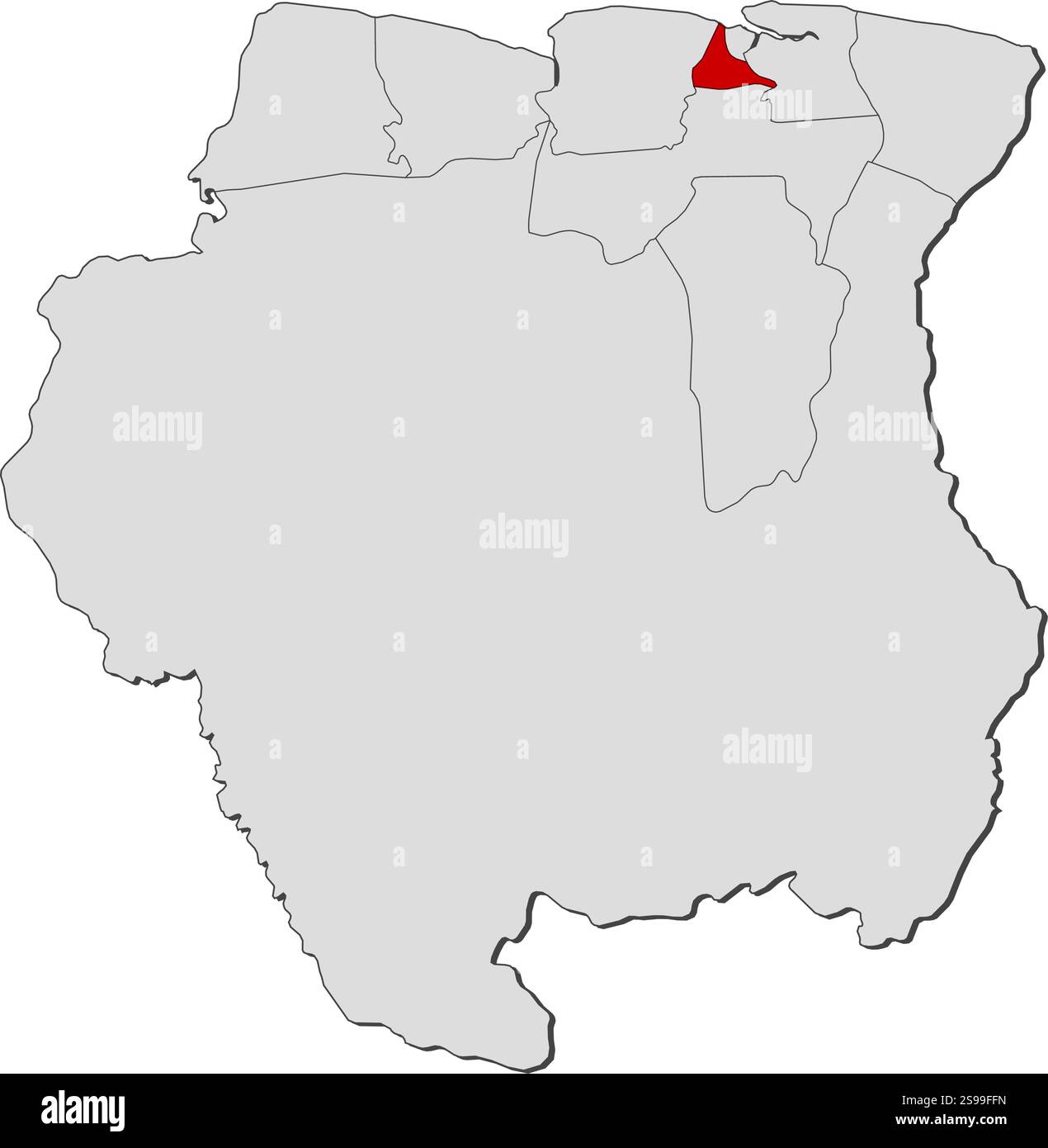 Map of Suriname with the provinces, Wanica is highlighted Stock Vector ...