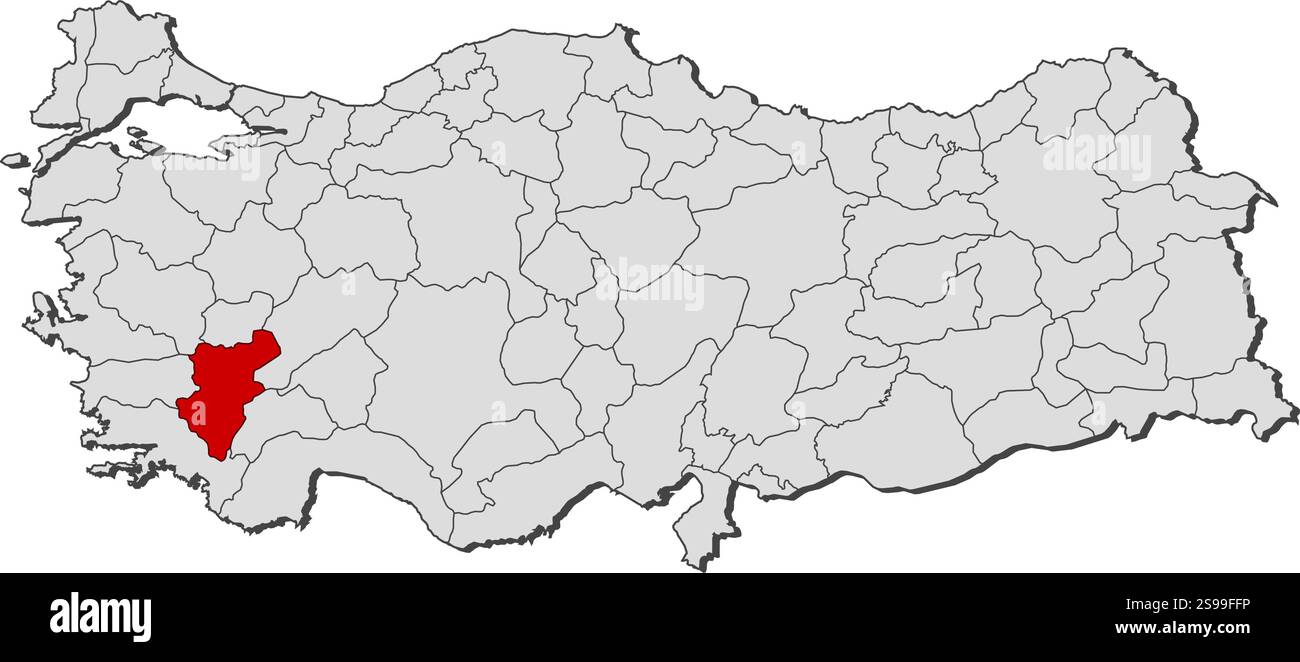 Map of Turkey with the provinces, Denizli is highlighted Stock Vector ...
