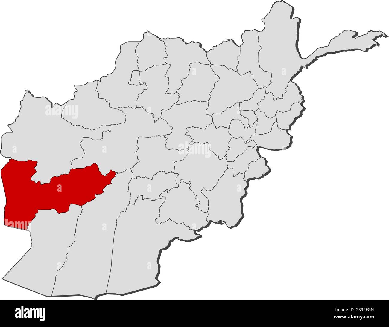 Map of Afghanistan with the provinces, Farah is highlighted Stock ...