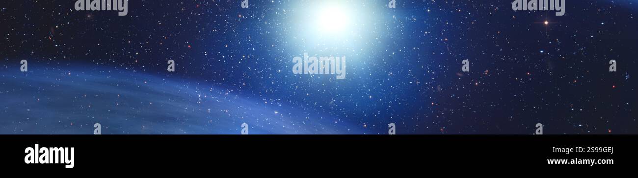 Vivid skyscape with bright star, distant galaxies and countless stars ...