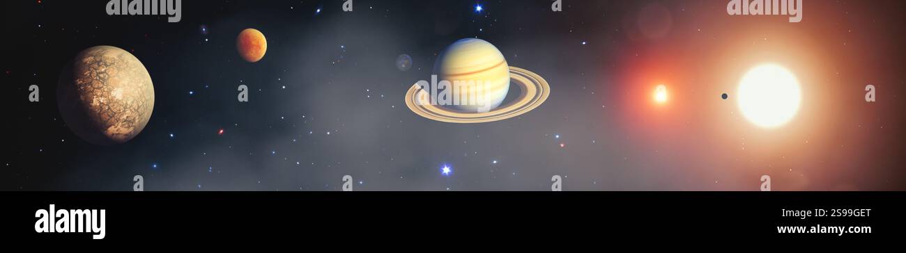 Solar System Featuring Multiple Planets, Saturn's Rings, and Radiant ...