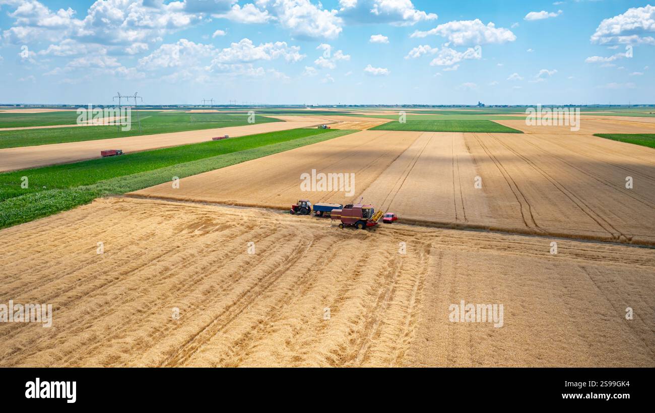 Above top view agricultural harvester, combine until unloading ...