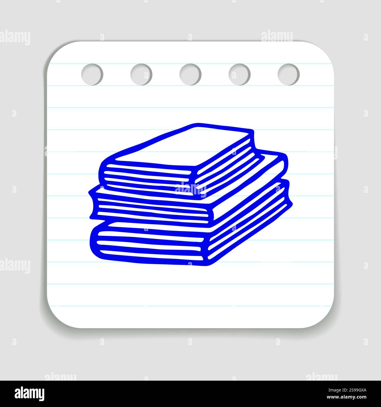 Doodle pile of books icon hand drawn with blue pen on a notepaper in ...