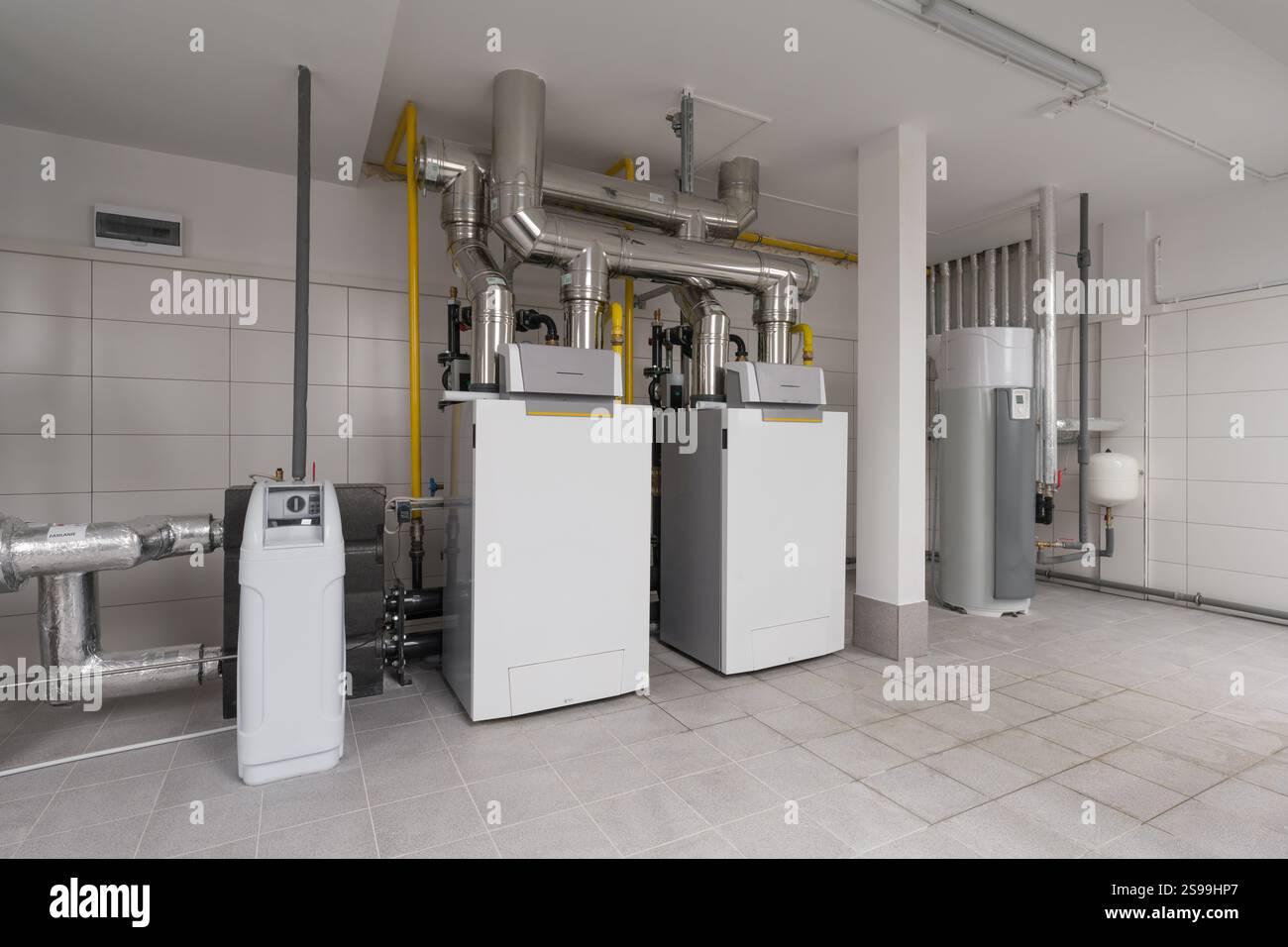 Mechanical Room with Heating Equipment and Pipes Stock Photo - Alamy