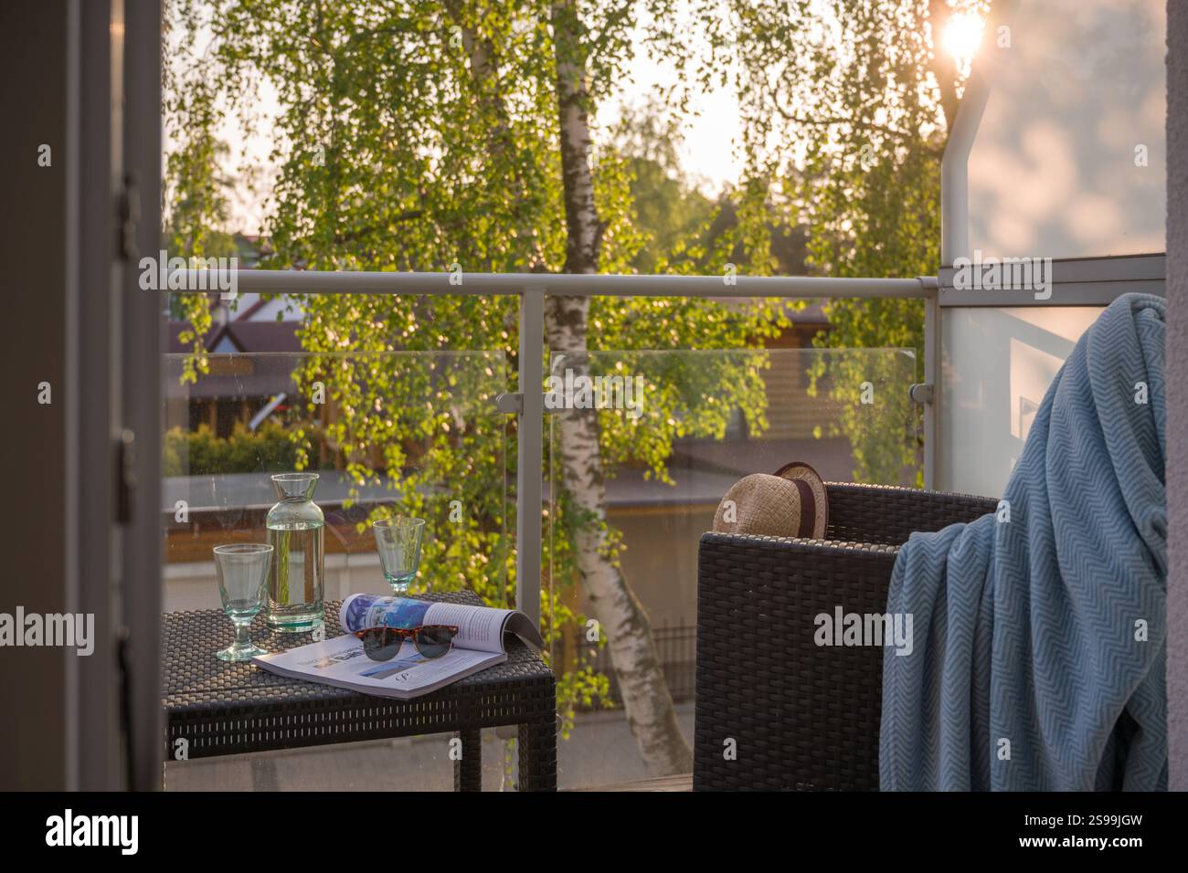 Morning on the balcony overlooking the greenery Stock Photo - Alamy